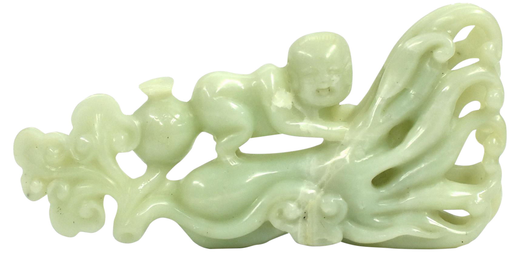 Natural Nephrite Jade Sculpture Boy and Citron | Chairish