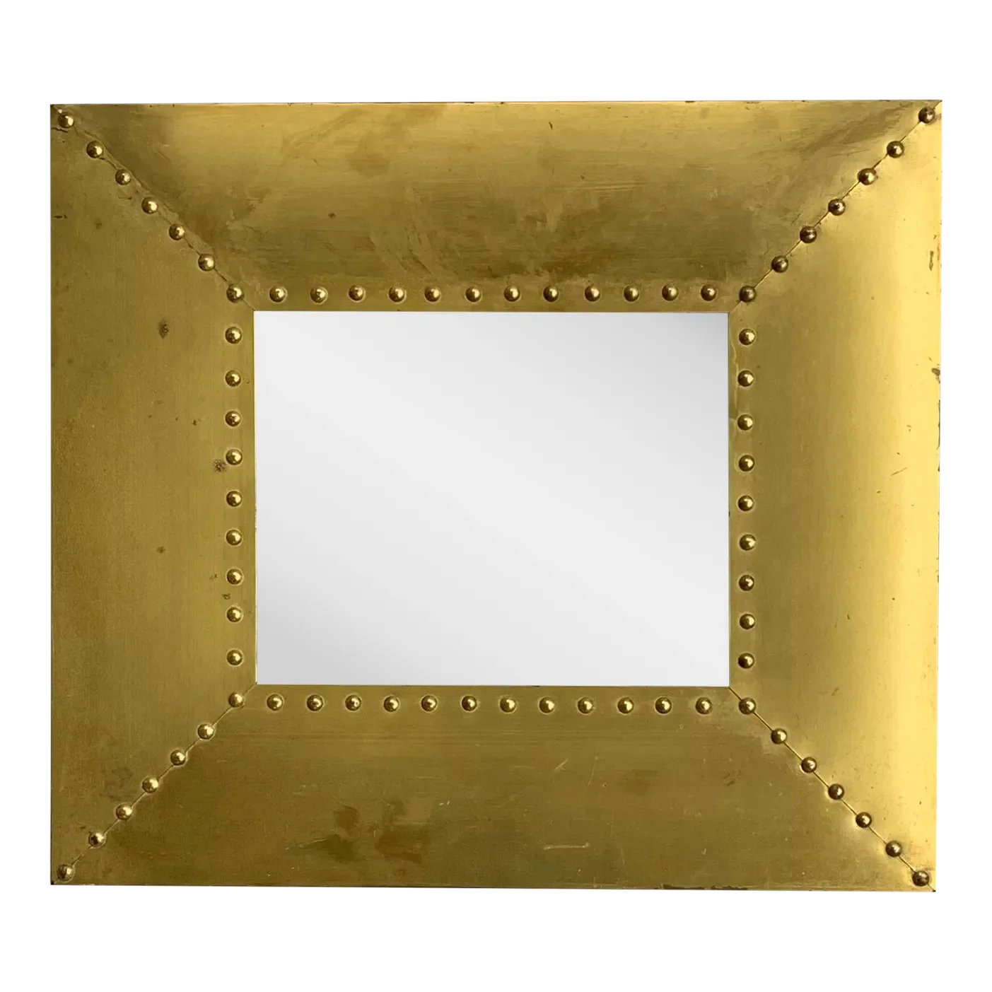 Vintage Sarreid Style Brass Clad Riveted Mirror | Chairish