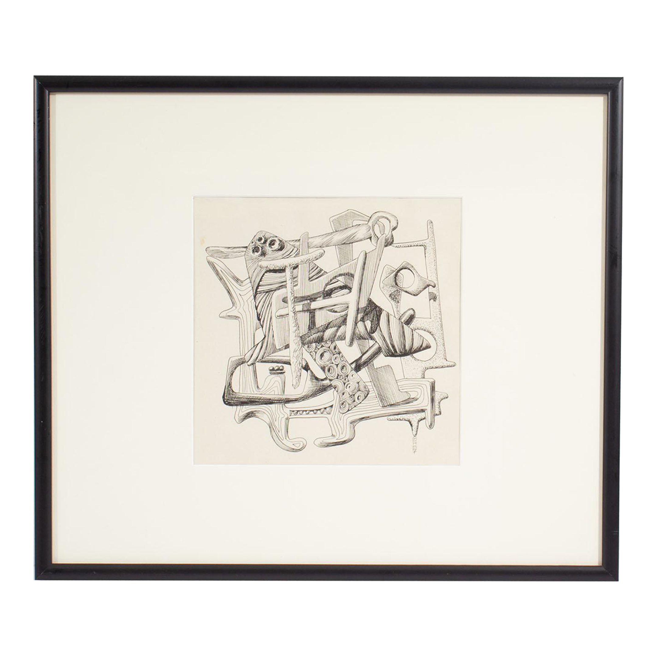 1957 Abstract Ink Drawing Signed by Gilbert Hancox | Chairish