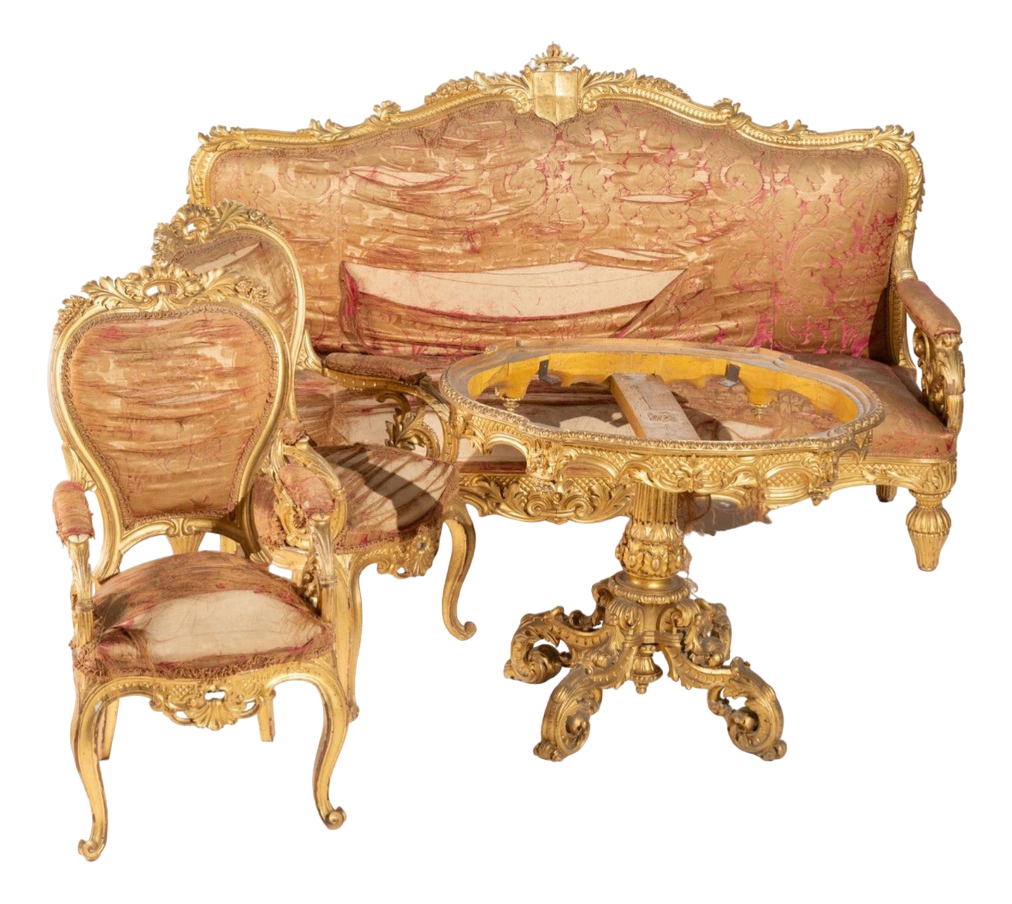 Charles X Golden Emiliano Noble Living Room Set, 1830s, Set of 4 | Chairish