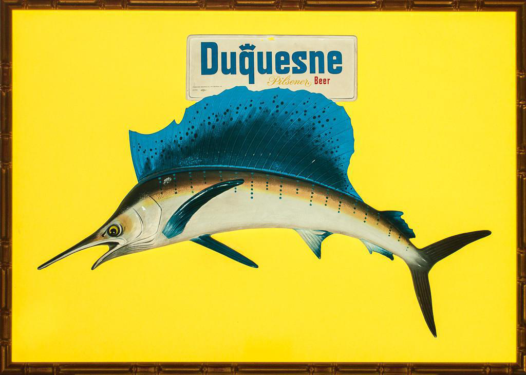 Sailfish Advert C1964 Sign for Duquesne Pilsener Beer in Gilt Bambo ...