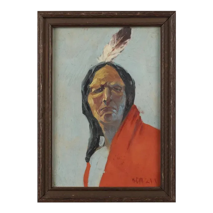 1911 Portrait of a Native American Indian Oil Painting on Board by ...