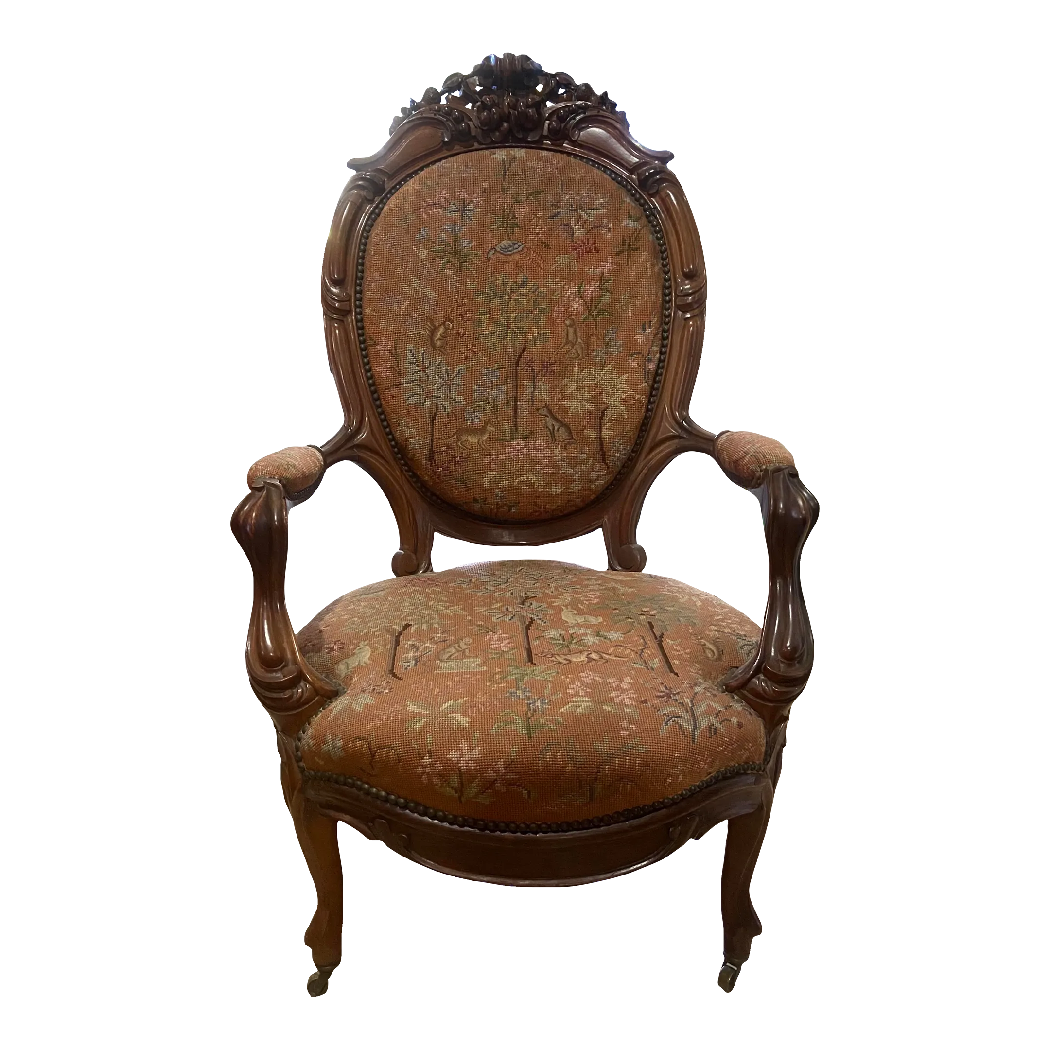 19th C. Victorian Belter Style Needlepoint Chair | Chairish