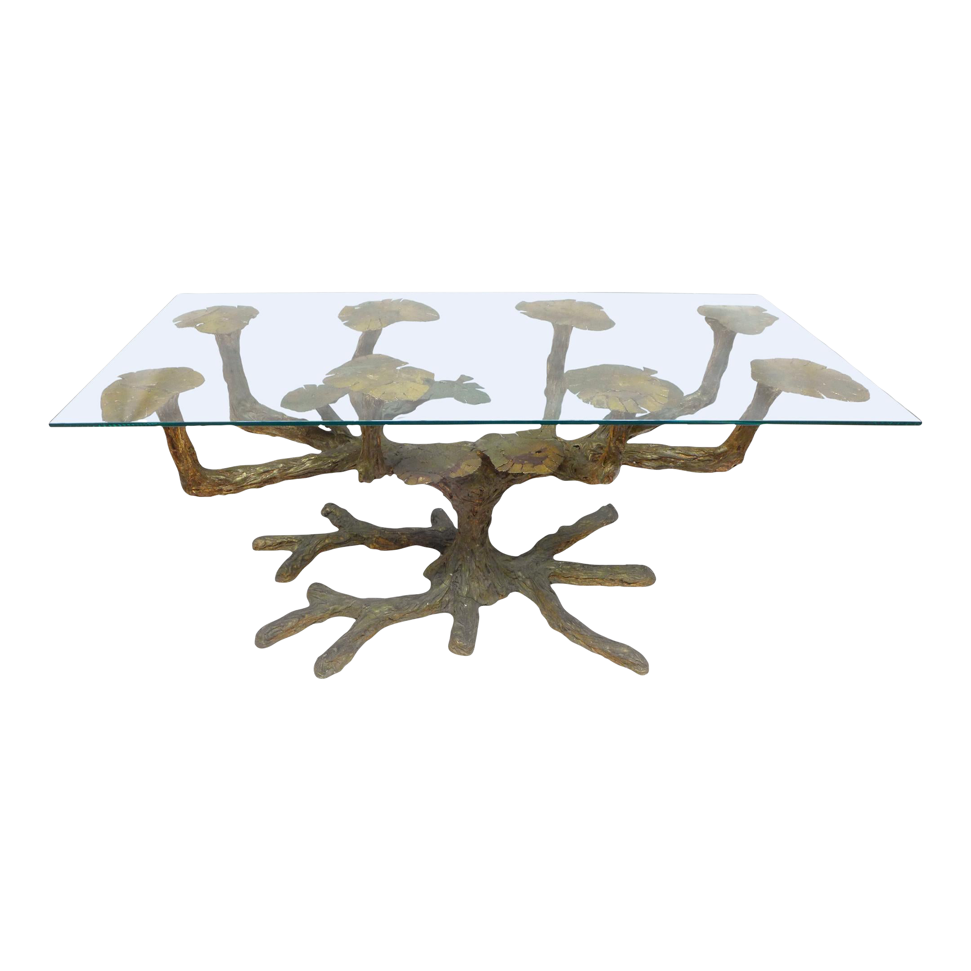 1990s Glass-Top Gold-Lead Biomorphic Composition Console Table | Chairish