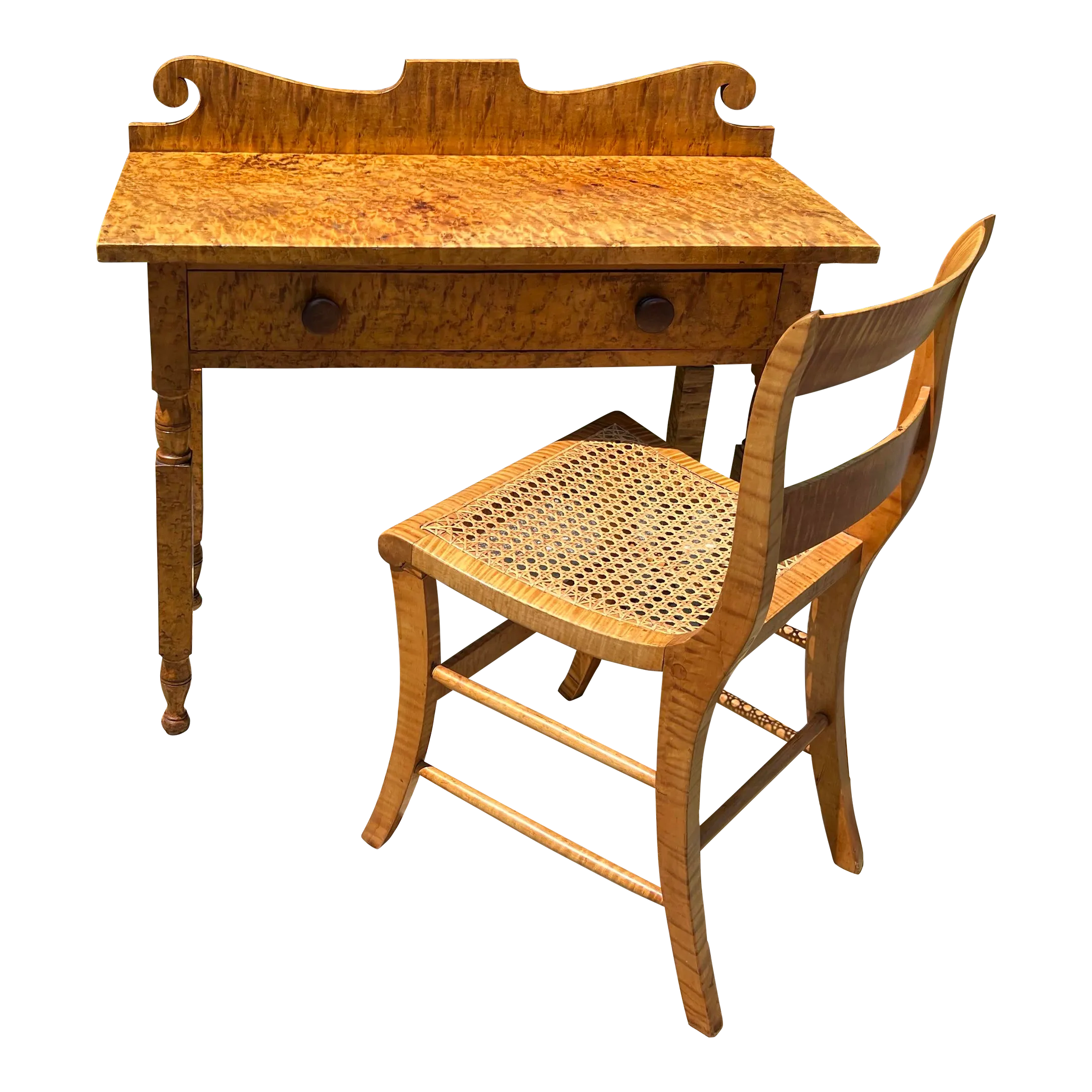 19th Century Well Figured Tiger Maple Desk With Chair - a Set of 2 ...