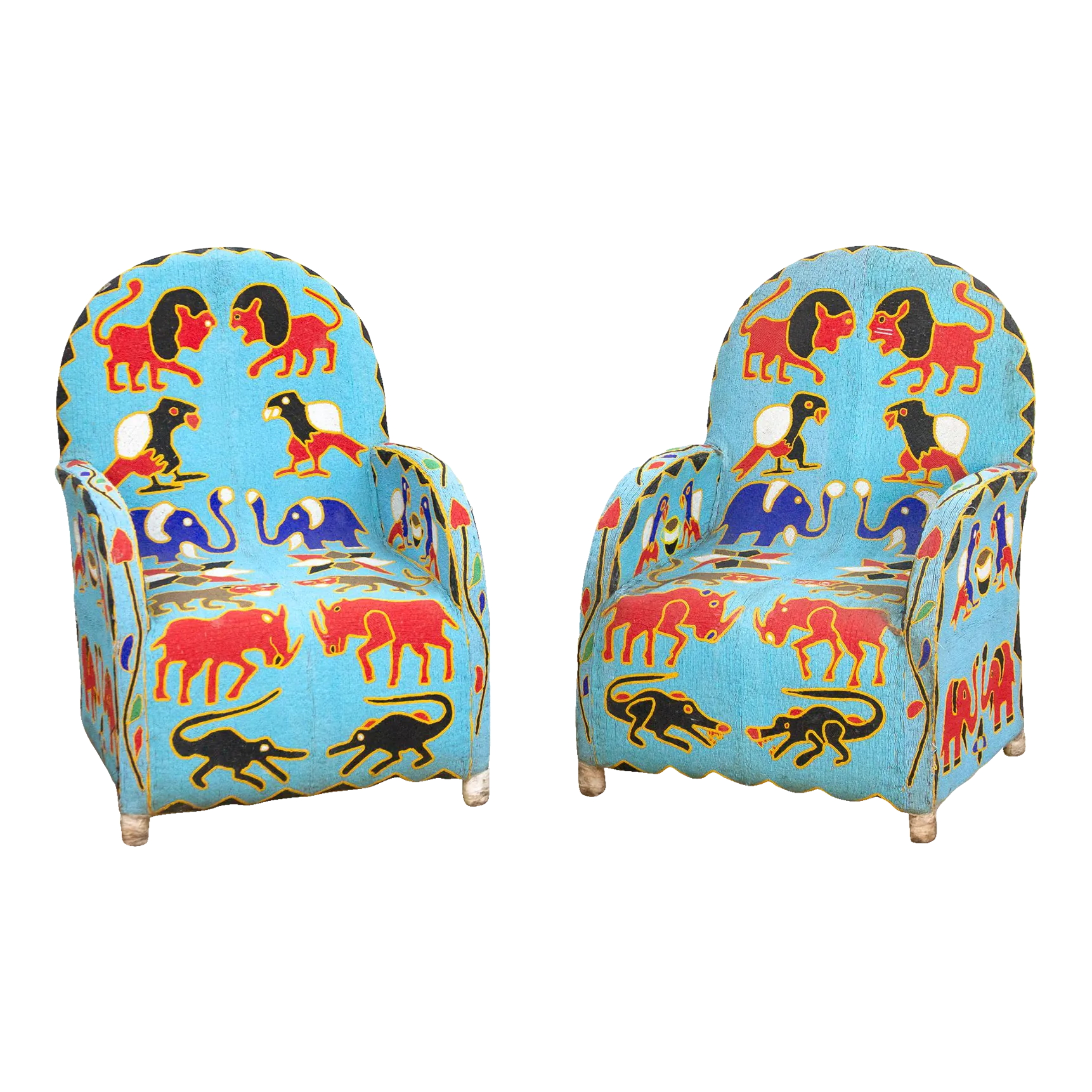 Pair of African Safari Beaded Chairs | Chairish