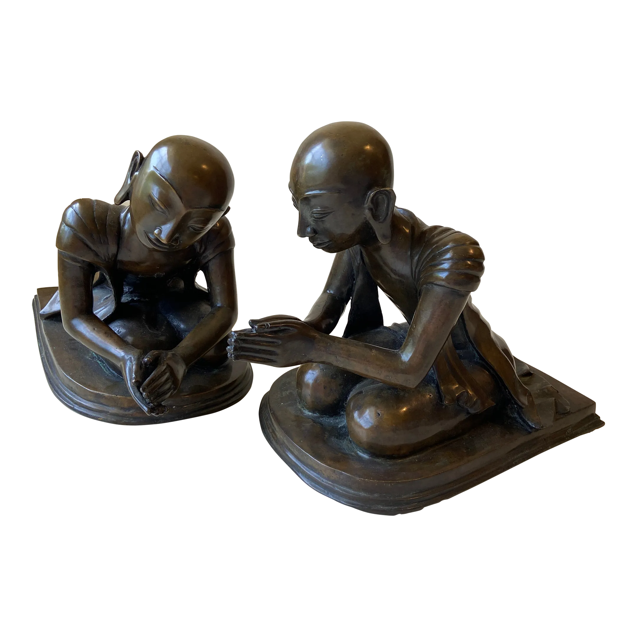 Late 20th Century Pair of Bronze Buddhist Monk Figures | Chairish