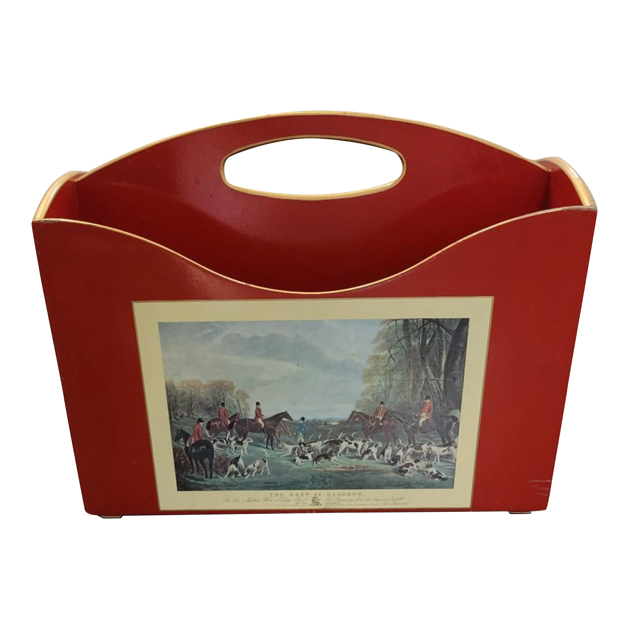 Vintage English Brooks Brothers Red Magazine Rack With Hunt Scene ...