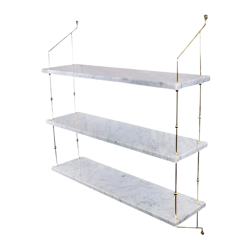 White Carrara Marble and Brass Morse Shelf by OxDenmarq | Chairish