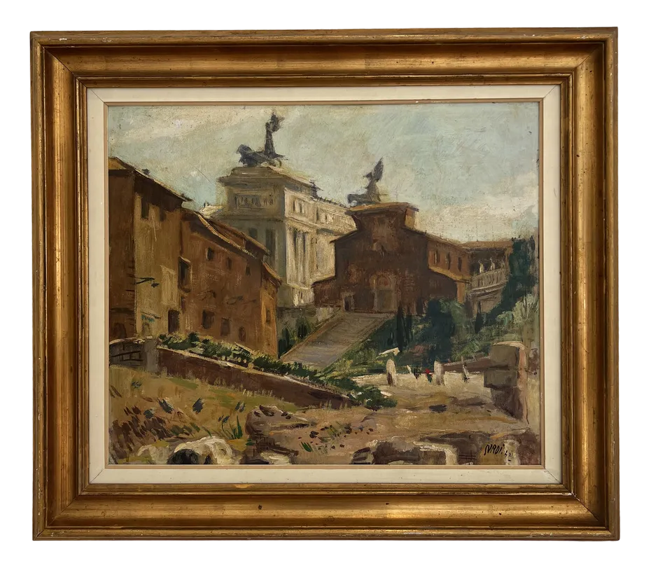 Luigi Surdi, La Chiasa d'ell ara Coeli, Rome, 1942, Oil on Cardboard ...