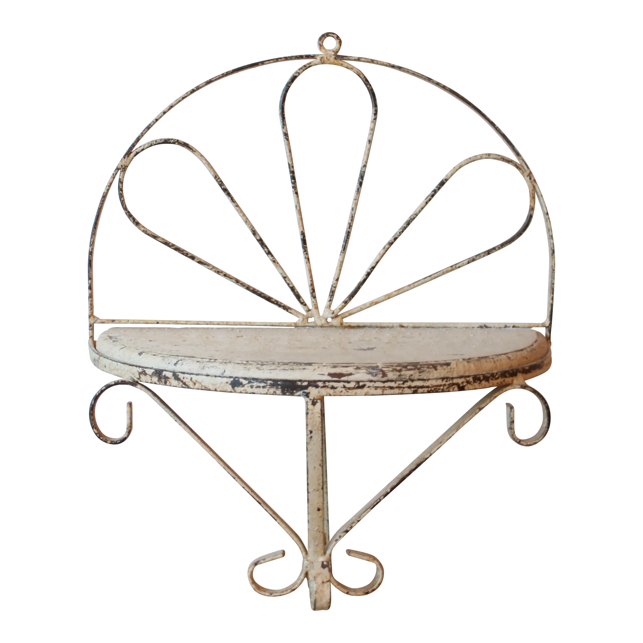 Vintage Farmhouse Distressed Half-Round Iron/Wood Shelf | Chairish