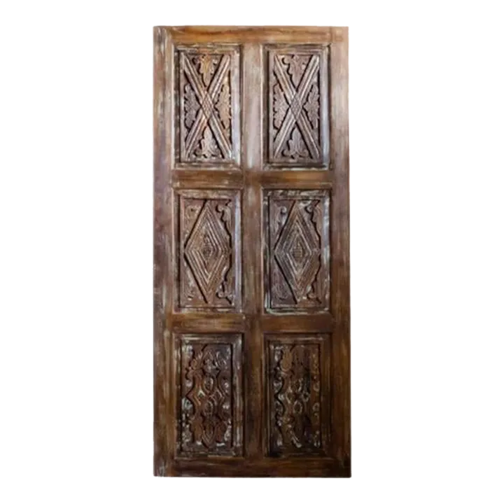 Hand Carved Reclaimed Wood Doors, Indo Spanish Door, 84x36 | Chairish