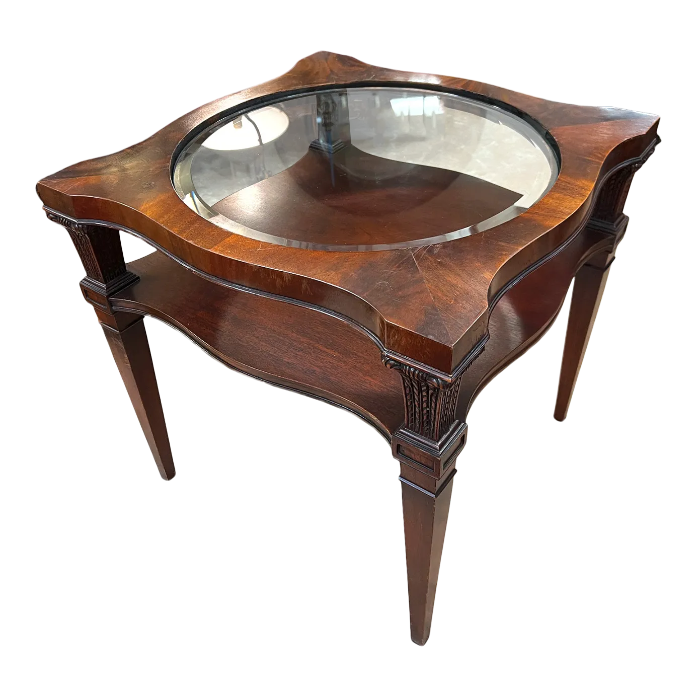 Heirloom Weiman Occasional Table With Round Beveled Glass Top | Chairish