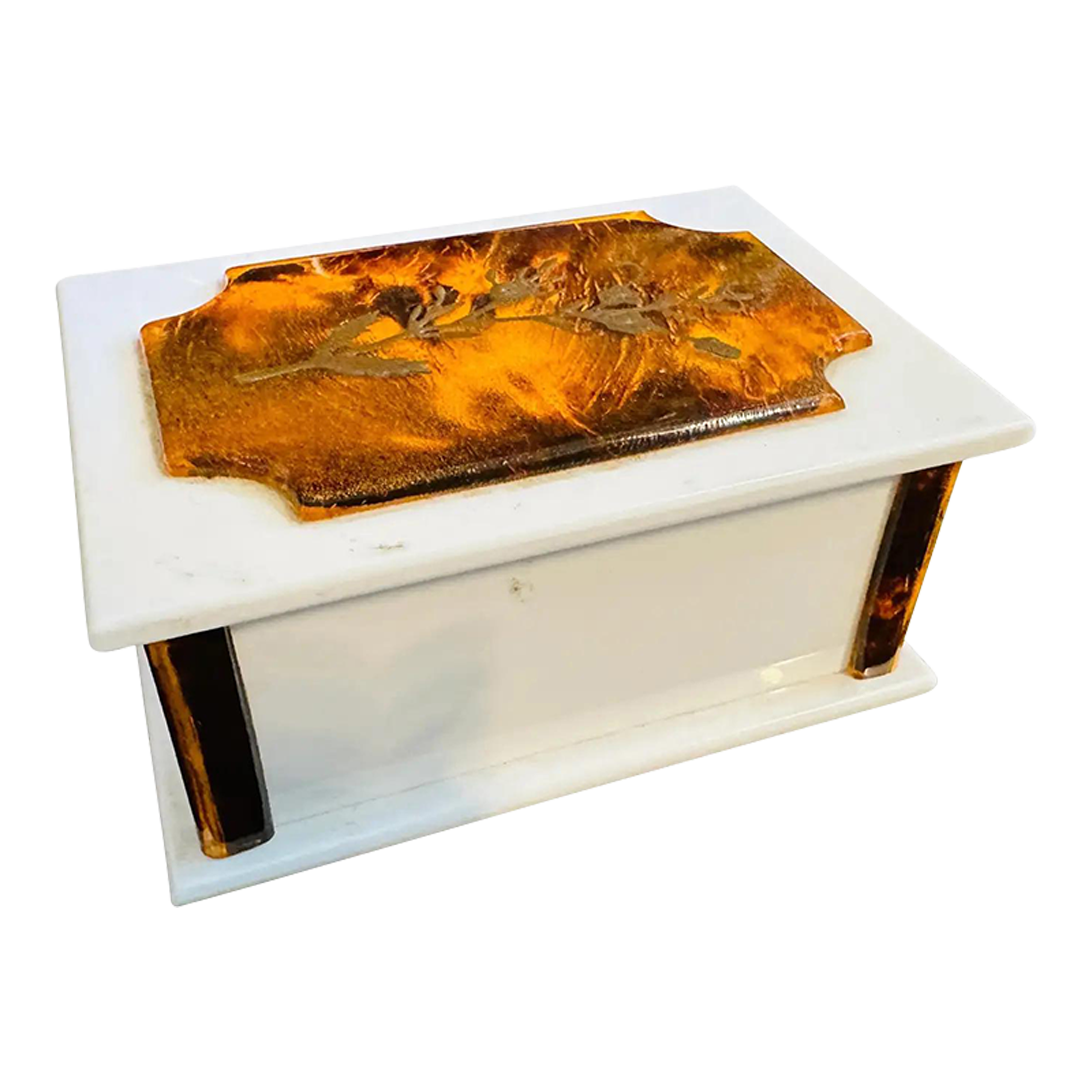 1970s Modern White and Fake Tortoise Shell Lucite Rectangular Italian ...