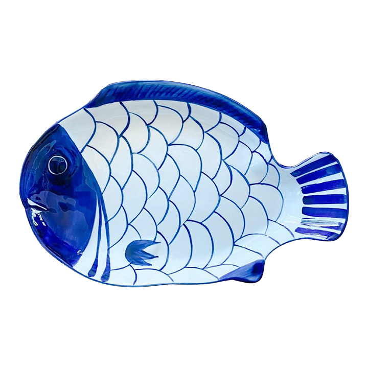 Large 1990s Dansk Blue & White Arabesque Fish Platter | Chairish