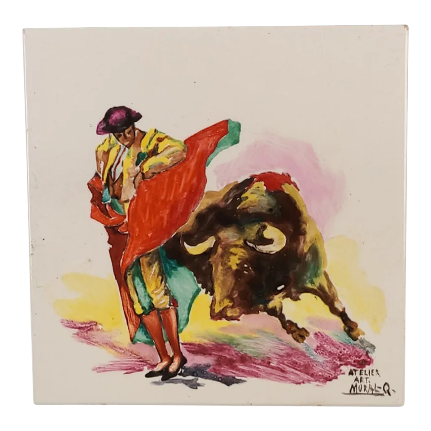 Vintage Spanish Matador Bull Fighter Toro Hand Painted Ceramic Tile ...