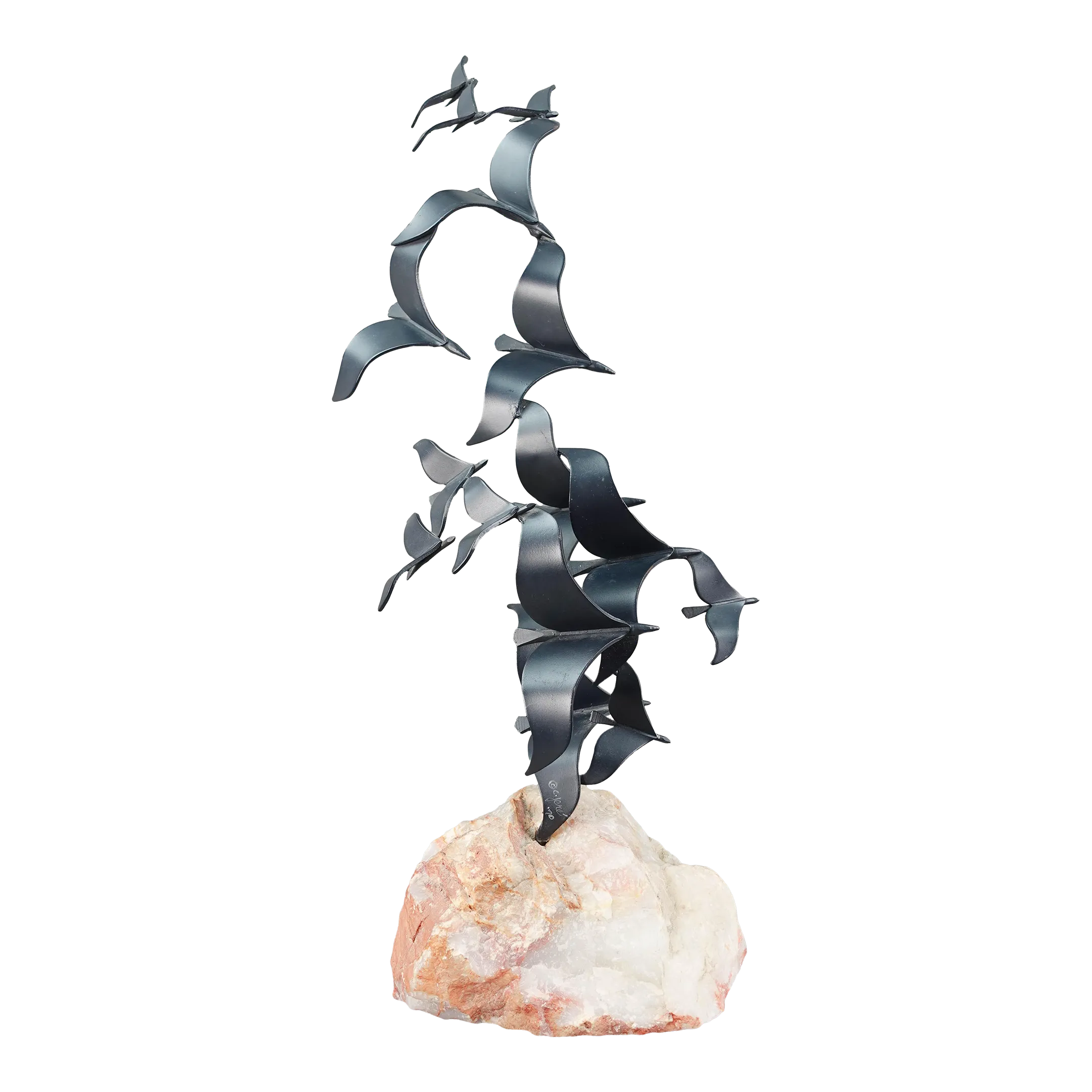 Curtis Jere 1970 Signed Large Mid-Century Modern Birds in Flight Black ...