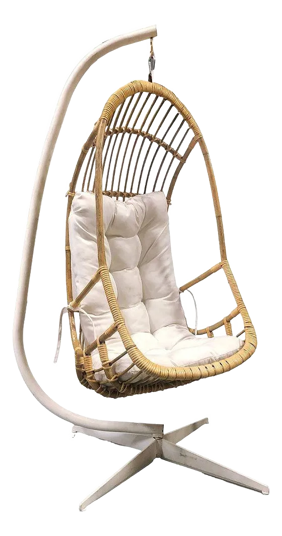 Restored Mid-Century Rattan & Wicker Hanging Cocoon Egg Chair With ...