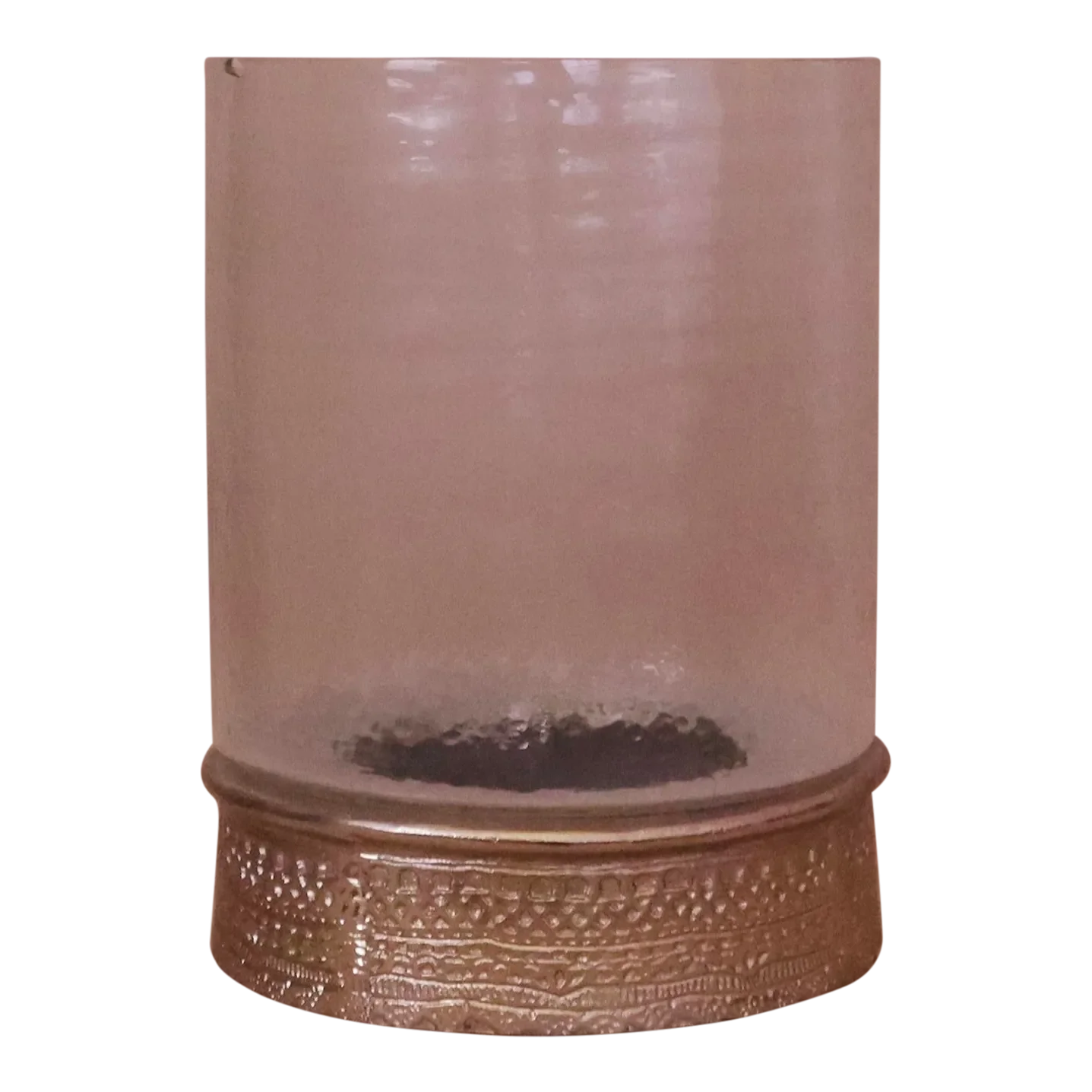 Textured Glass & Decorative Metal Base Hurricane by Wildwood | Chairish