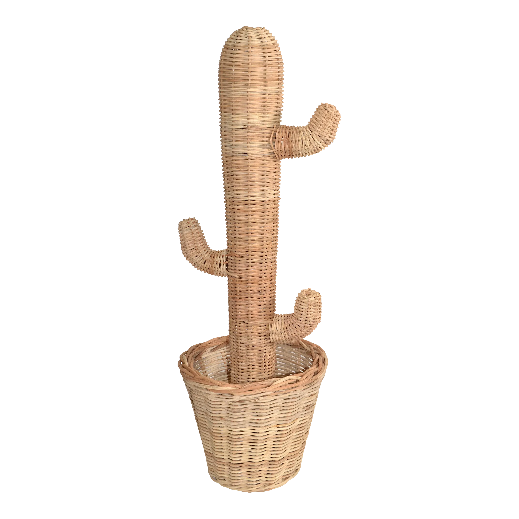 Hand-Woven Rattan Cactus Pot Sculpture 1970 Bohemian Mario Lopez Torres ...