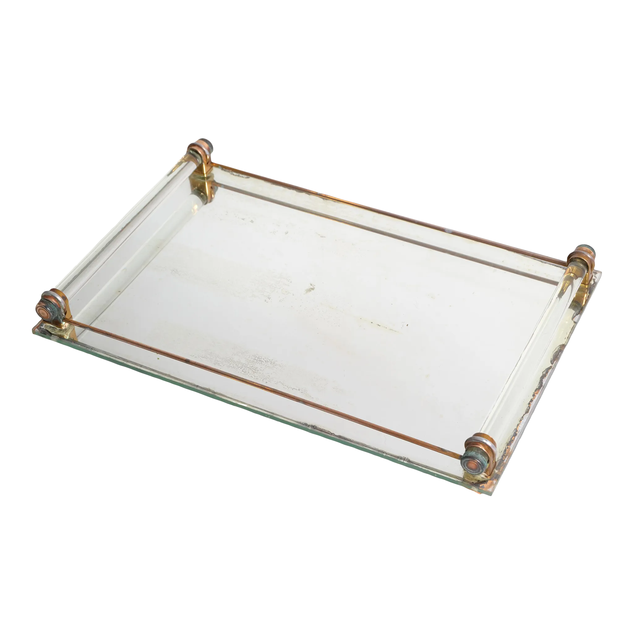 1940s Art Deco Mirrored Glass Vanity Drink Serving Tray Copper Brass ...