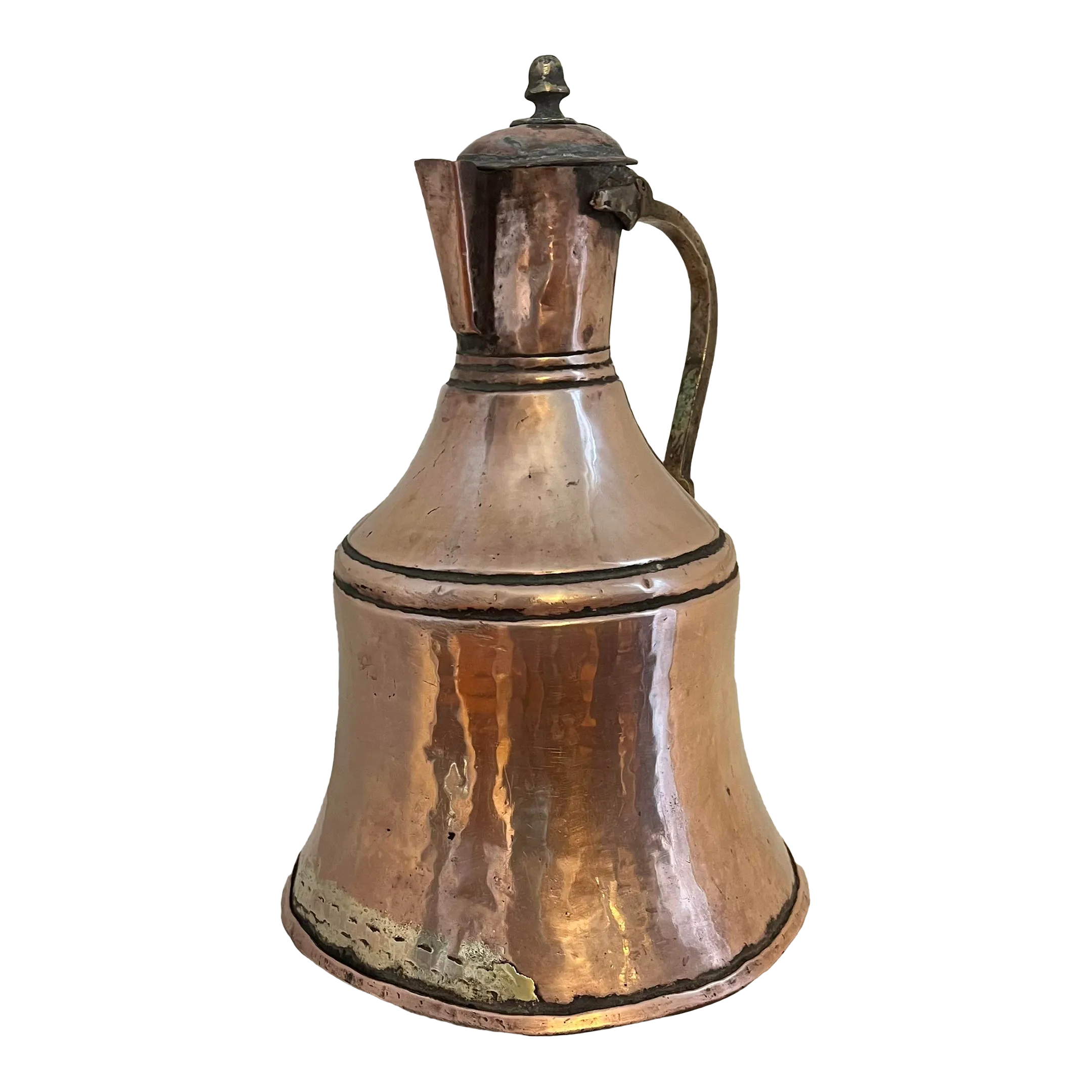 Vintage Large Bell Shaped Spouted Copper Pot Hand Hammered With Brass ...