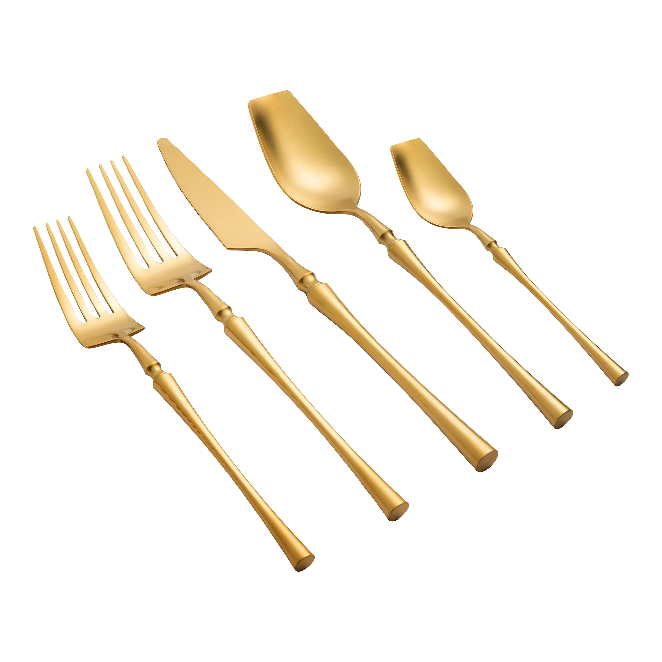 Millie Brushed Gold 5-Piece Flatware Set, Service for One | Chairish