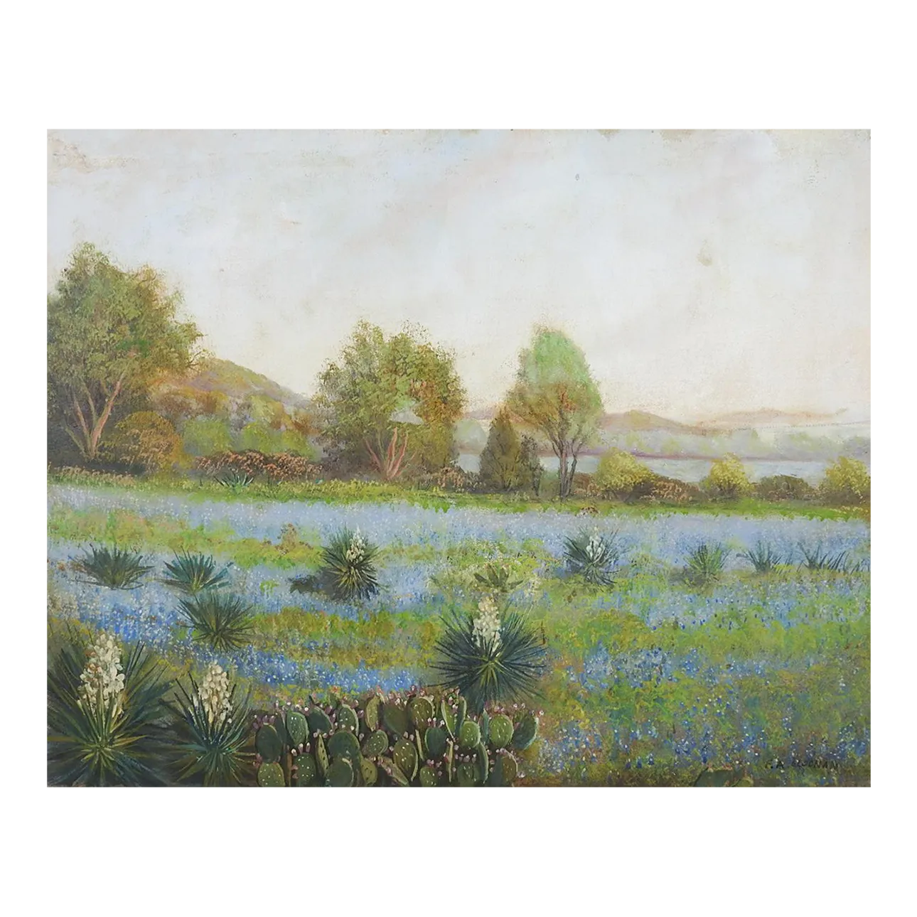 Early 20th Century Texas Bluebonnet Landscape Painting | Chairish