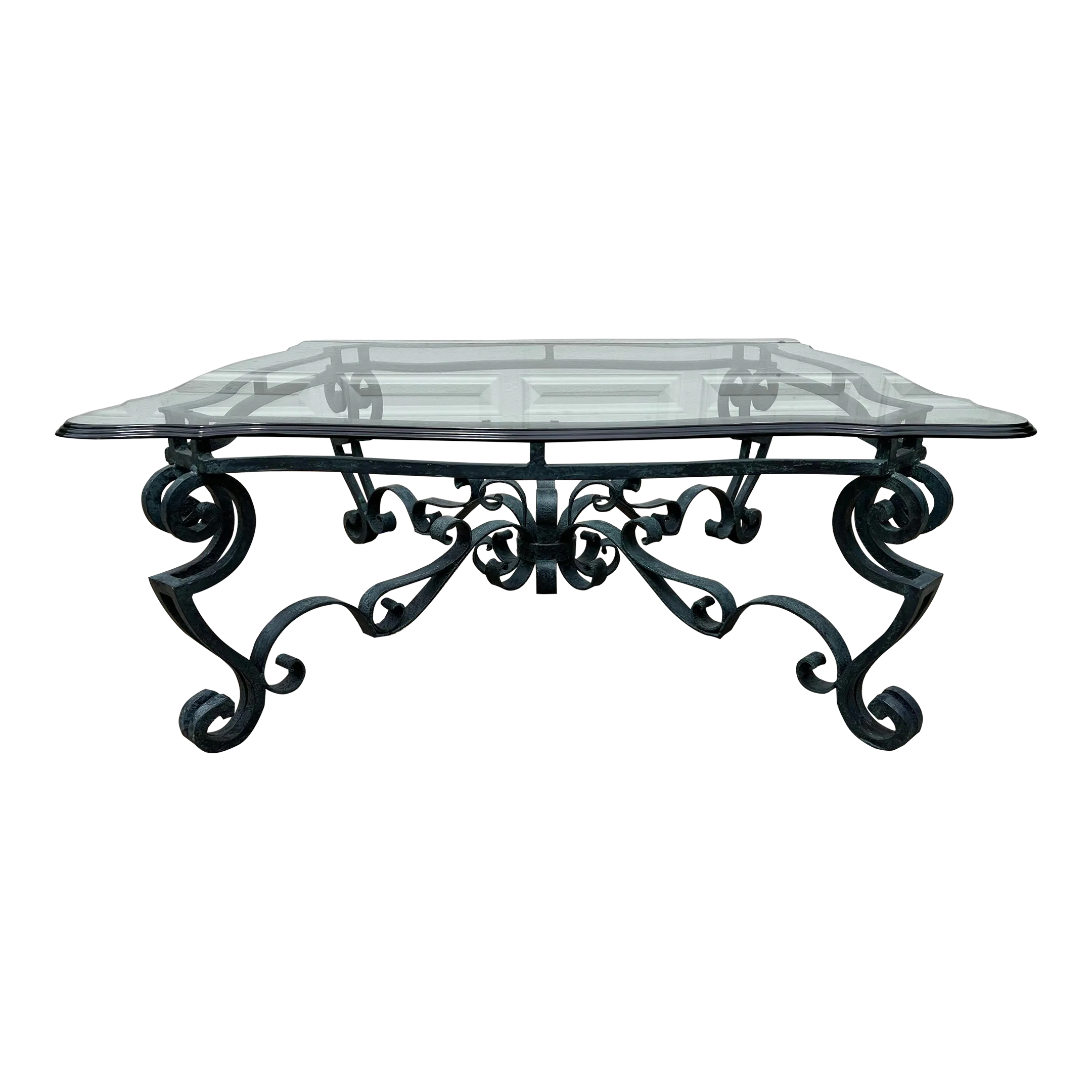 Contemporary Scalloped Glass And Wrought Iron Coffee Table Chairish