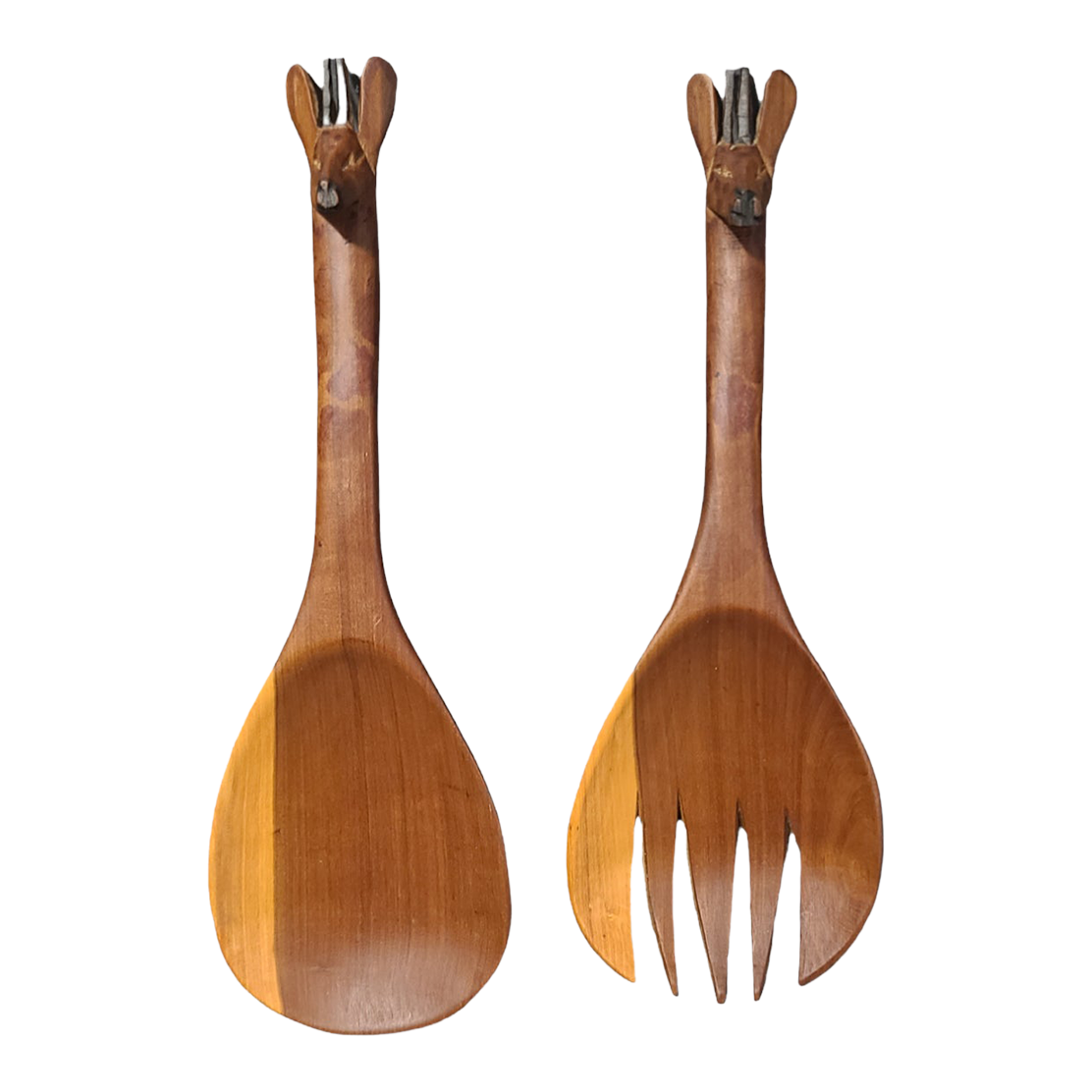 Vintage Teak Hand Carved Giraffe Salad Serving Utensils- Set of 2 ...
