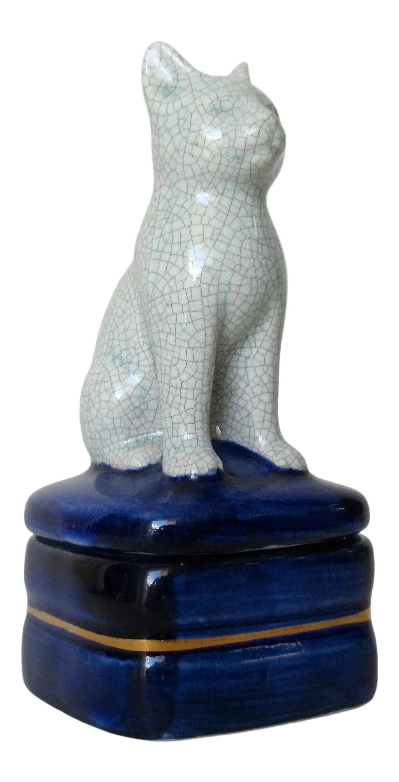 C.1960's Vintage Porcelain Ceramic Crackle Cat Lidded Keepsake Box ...
