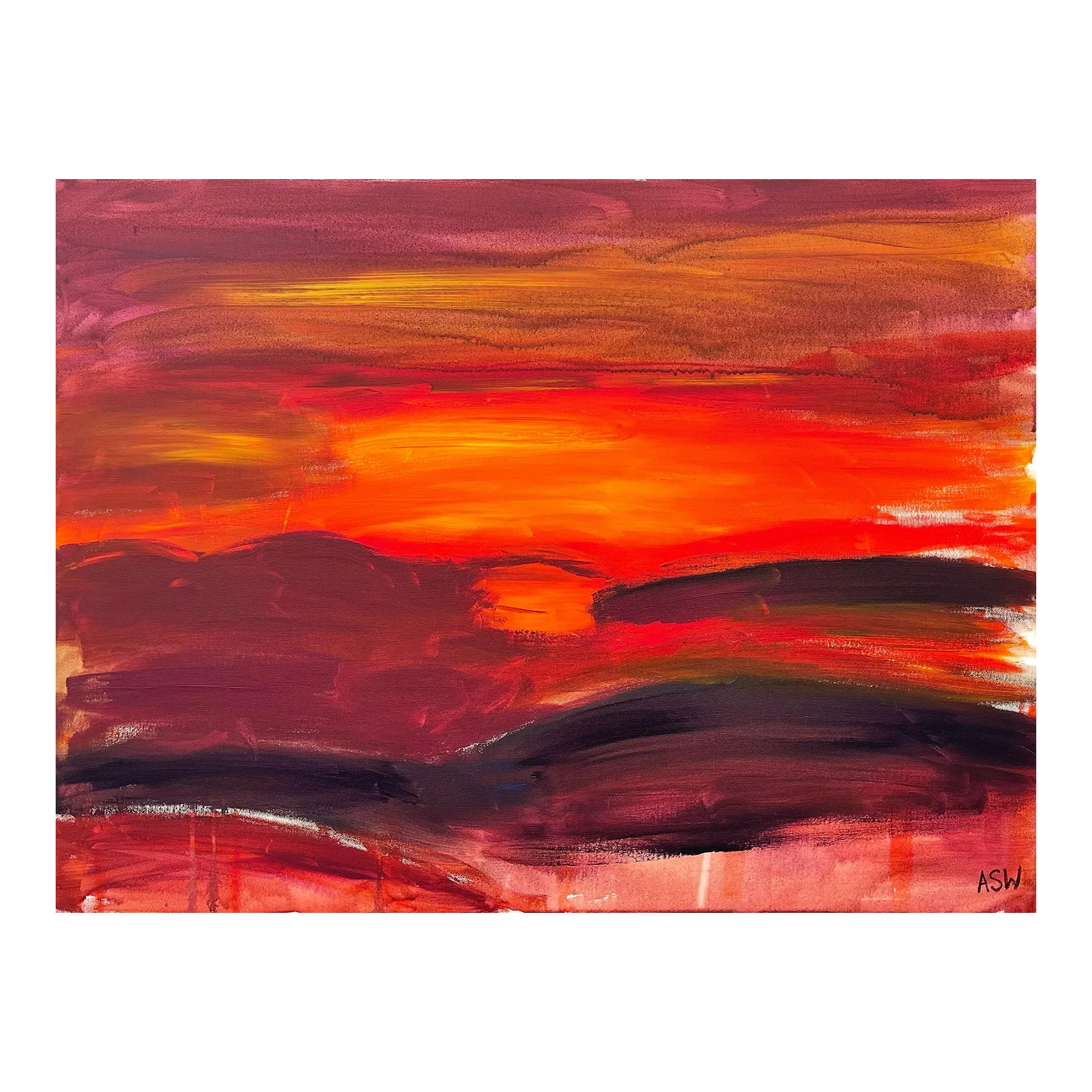 Orange & Red Abstract Sunset Sunrise Painting - Unique Original Art by ...