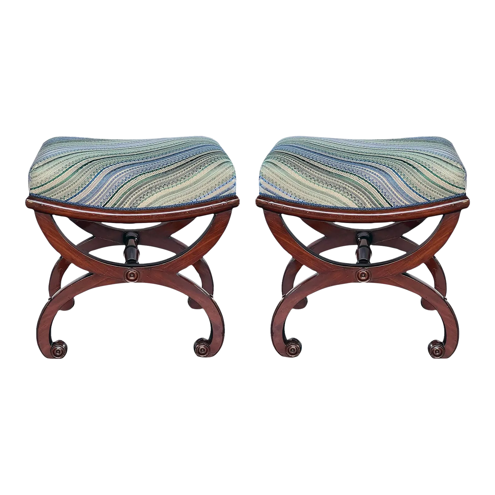 Early 19th Century A Pair of French Restoration Mahogany Curule-Form ...