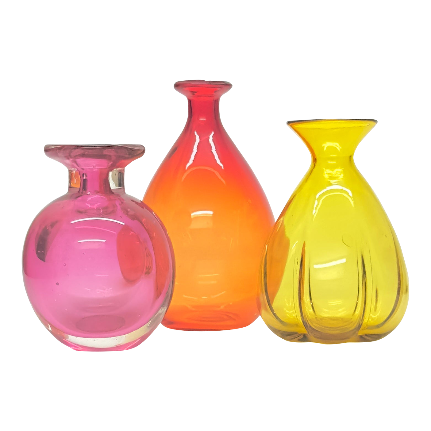 Vintage Brightly Colored Art Glass Vase Curation - Group of 3 | Chairish