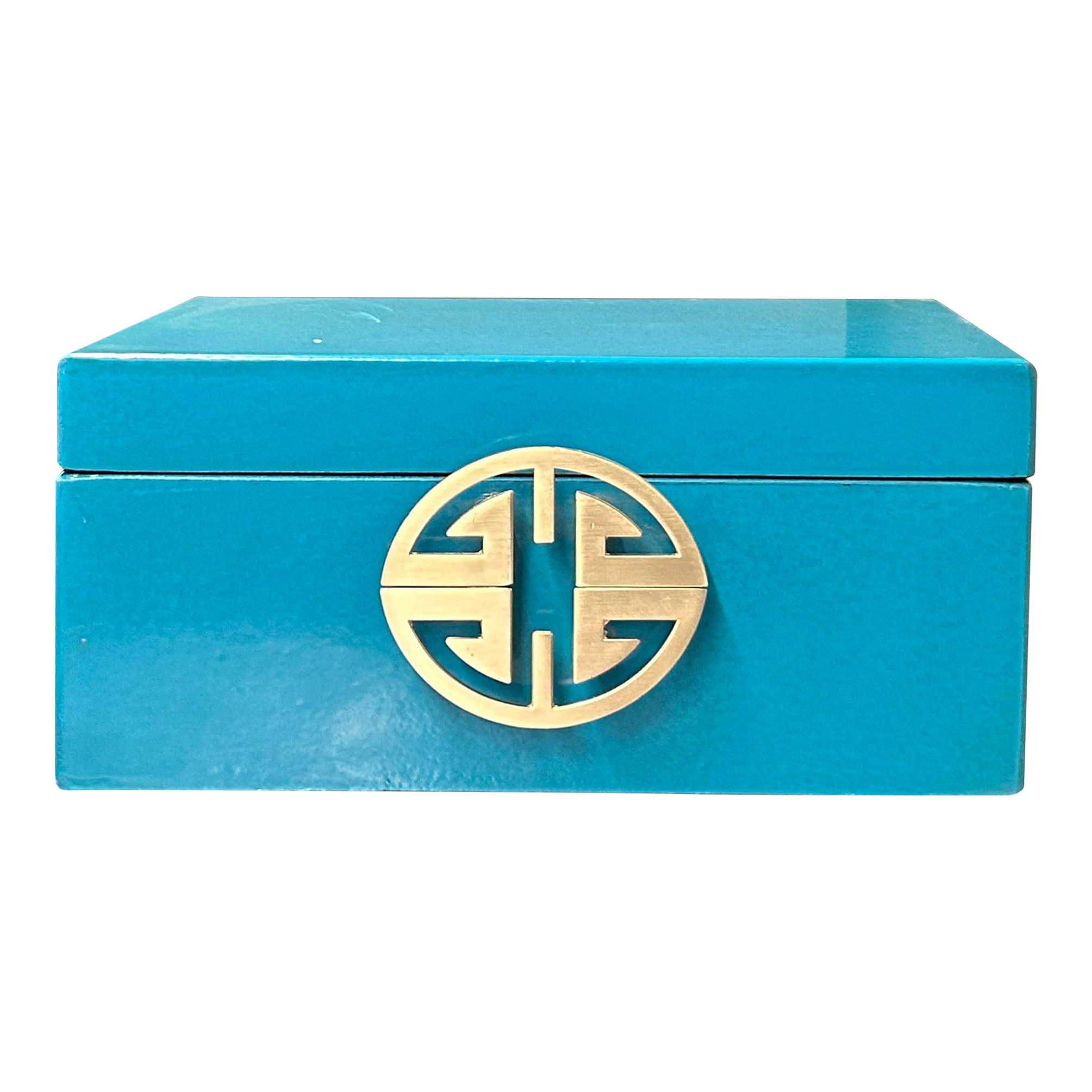 Large Oriental Round Hardware Turquoise Blue Rectangular Container Box ...