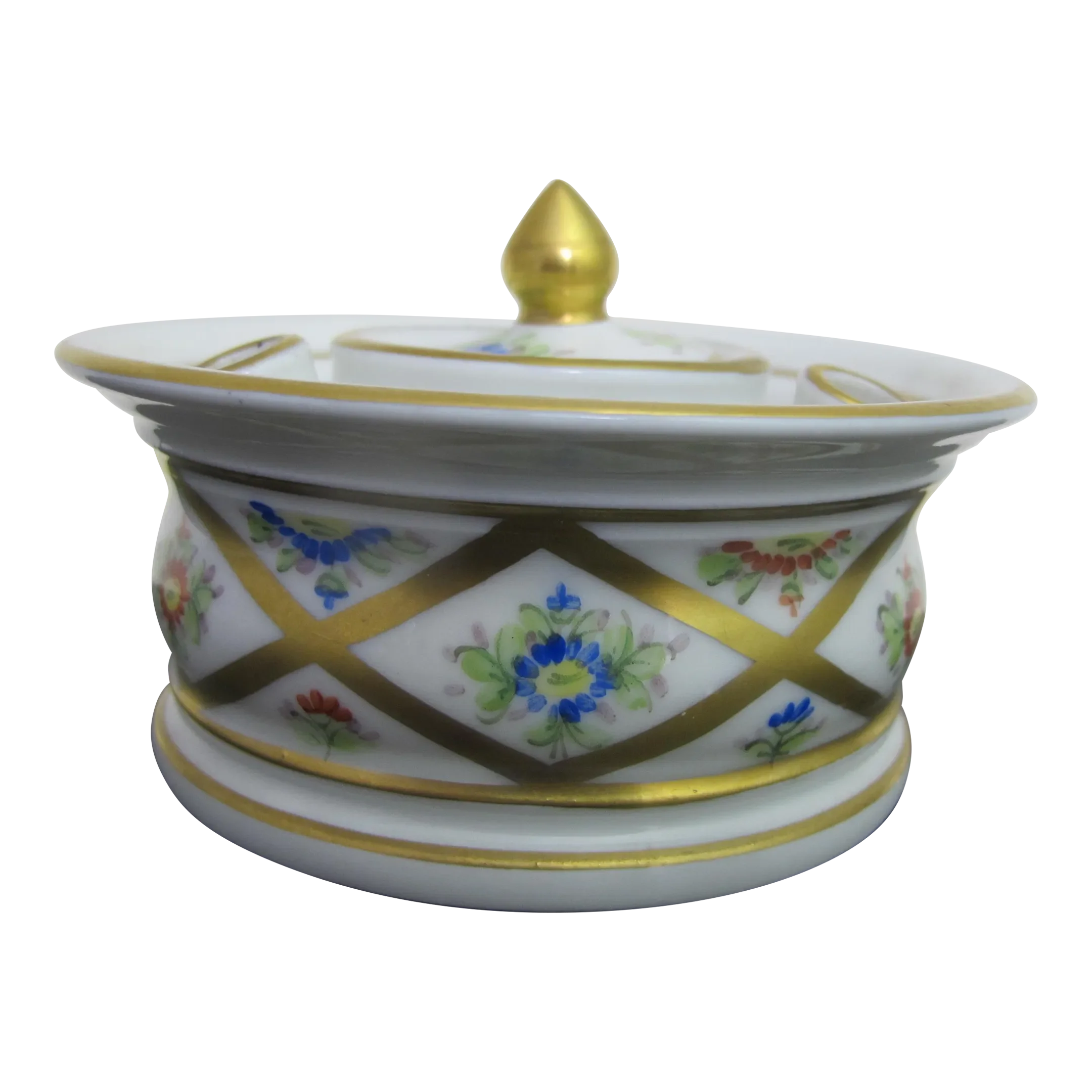 Decor Main France Sevres Style Porcelain Gold Gilt Flower Inkwell Jar ...