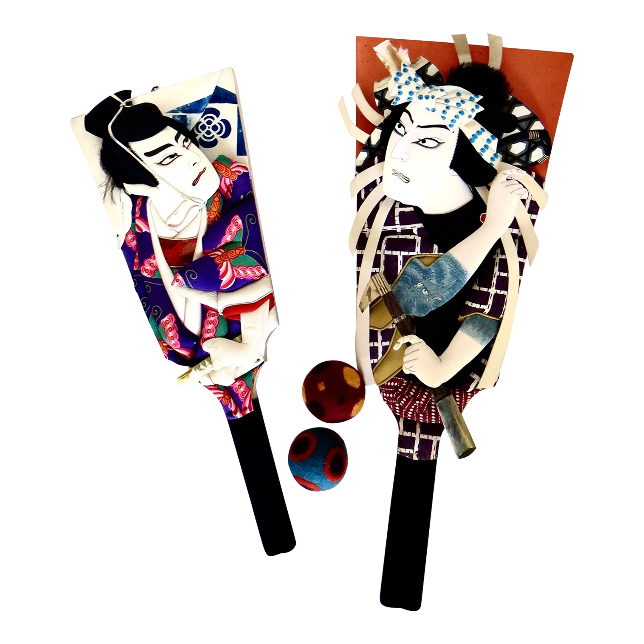 Set of 2 Post War Kabuki Paddles (Hagoita), Japan, Circa 1960 | Chairish