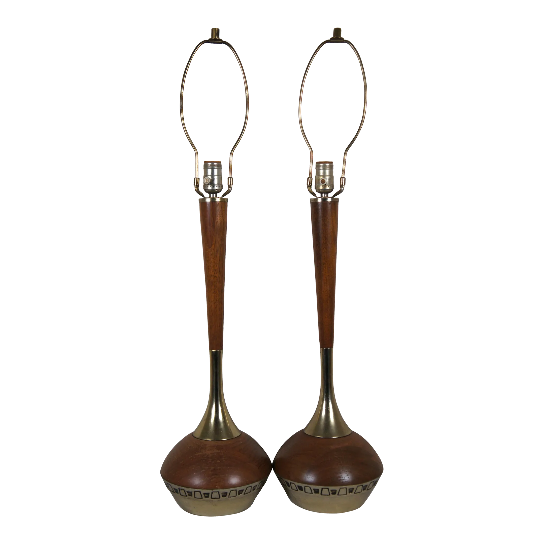 Mid-Century Modern Teak & Brass Genie Bottle Table Lamps Attributed to ...