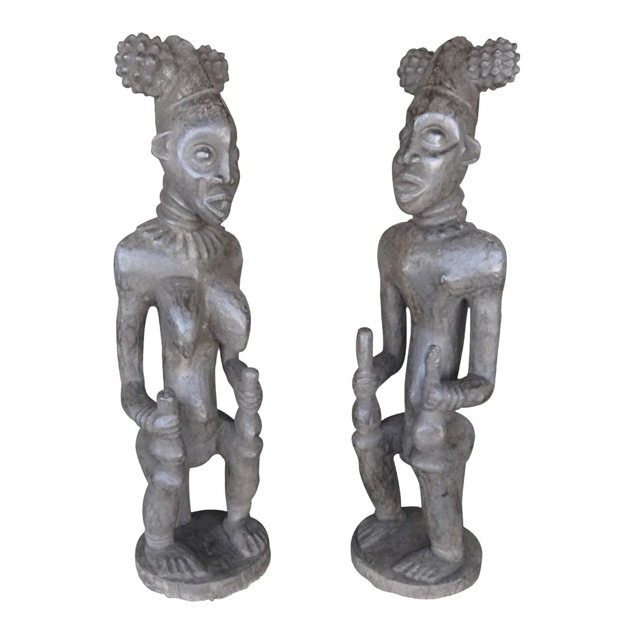 Hand Carved Male and Female African Statues From Cameroon | Chairish