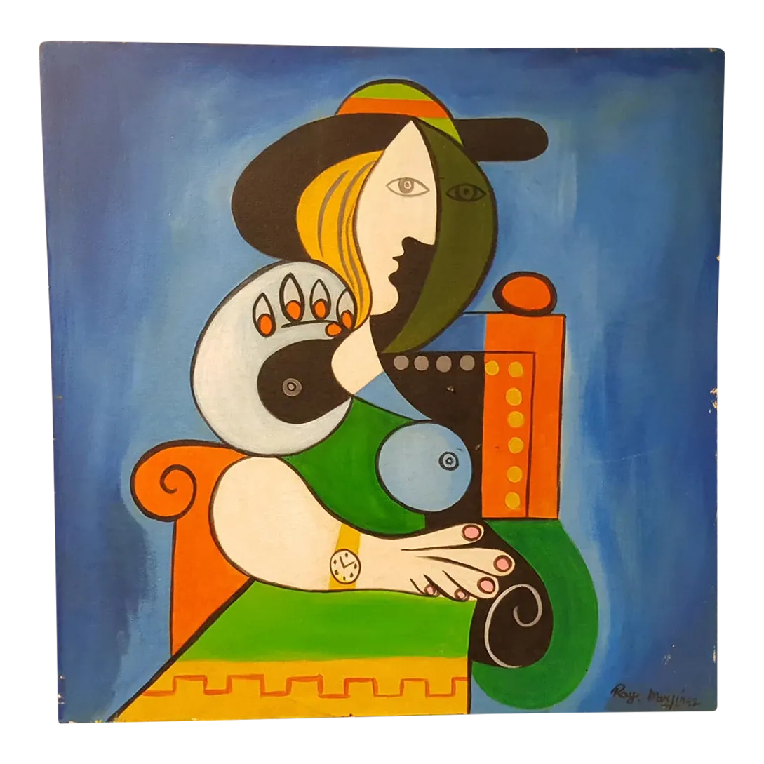 1930s Ray Martinez "Woman With Watch" Cubist Portrait Painting | Chairish