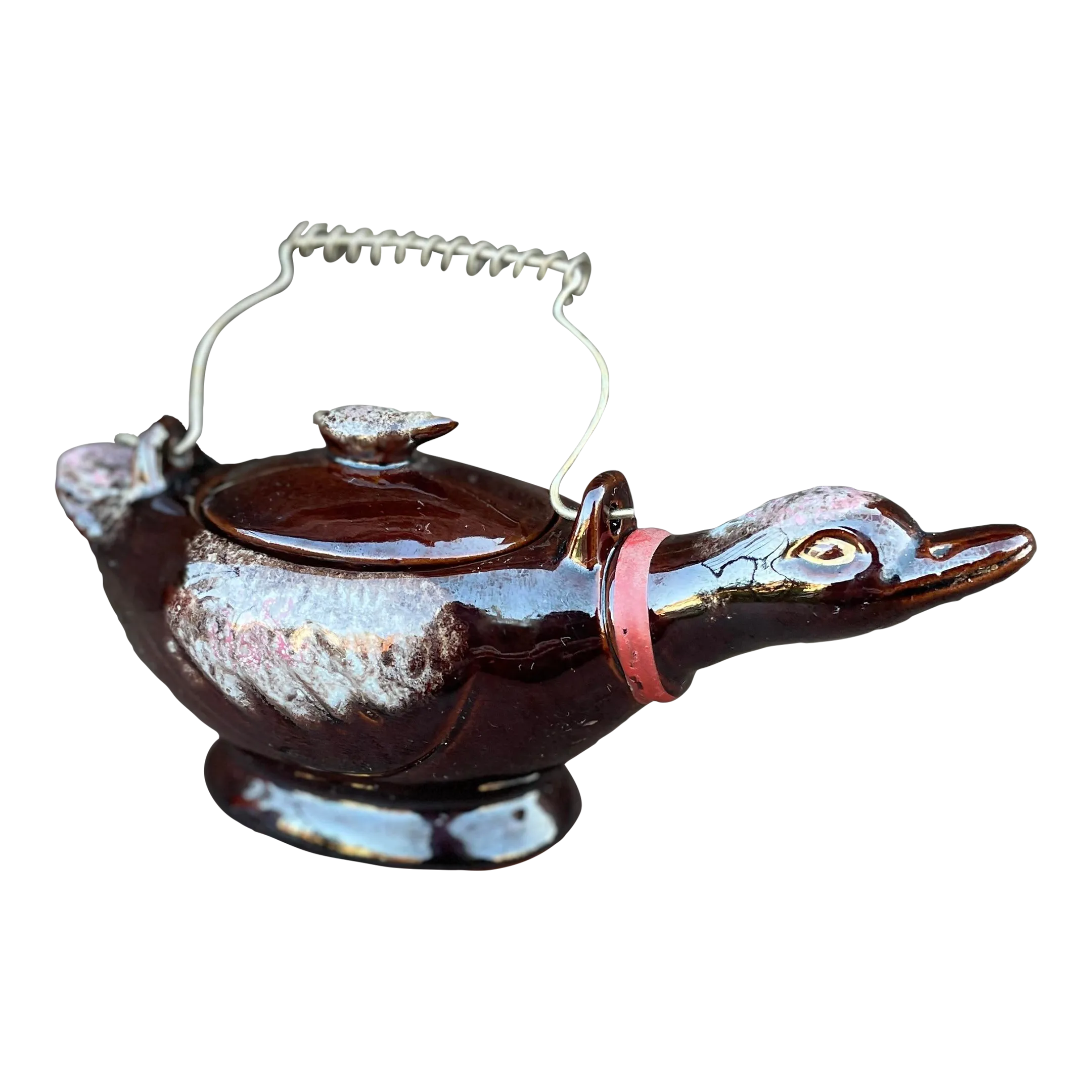 Antique Japanese Redware Goose Tea Condiment Container With Brass Wire ...