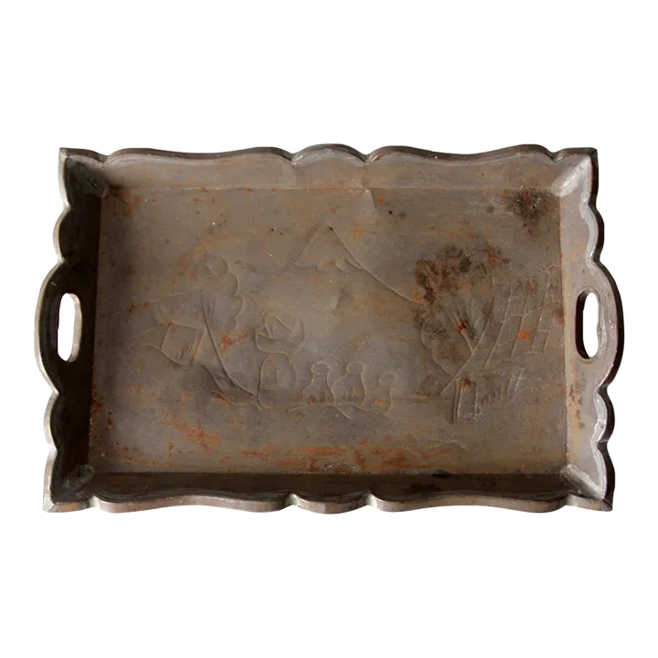 Vintage Mexican Folk Art Tin Tray | Chairish