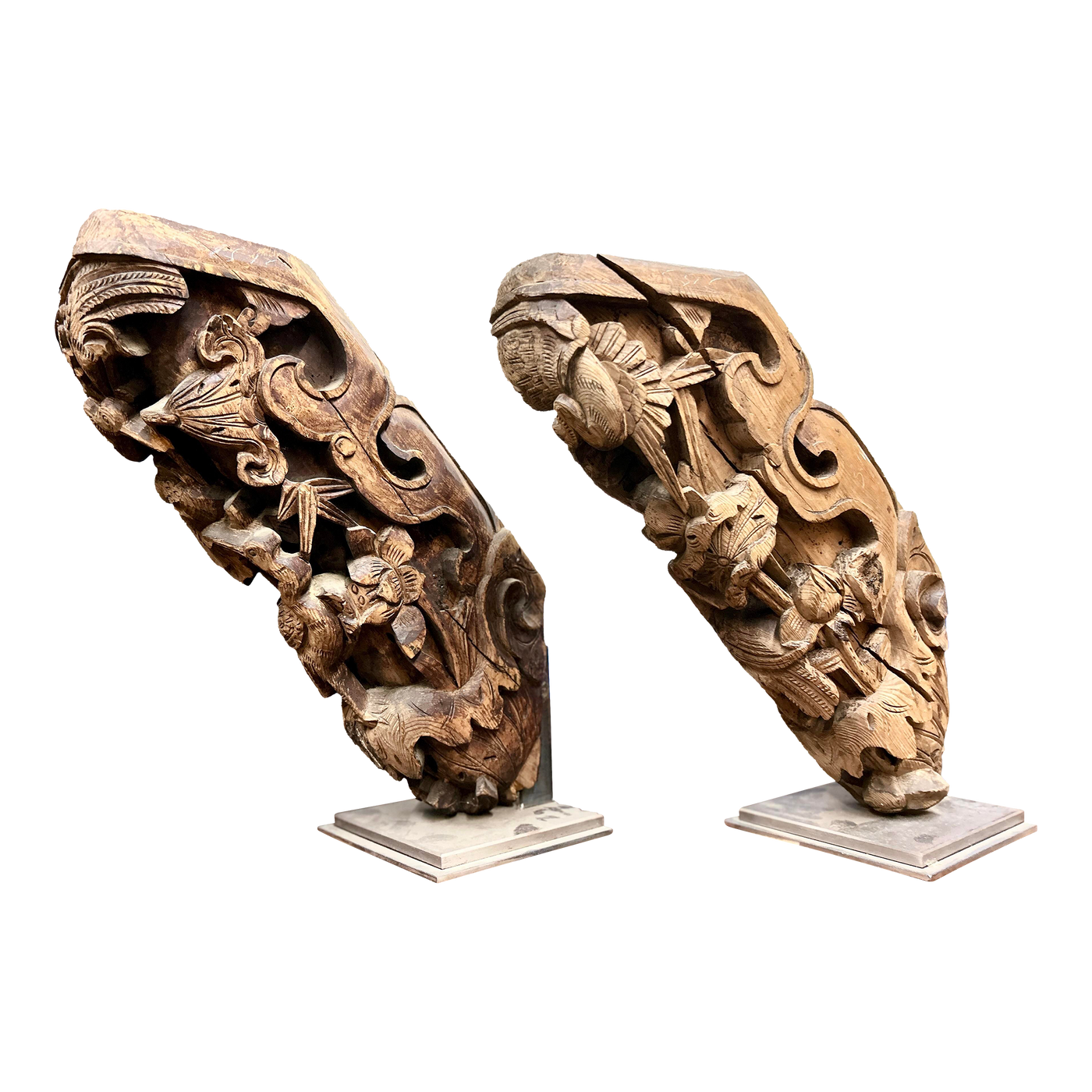 Antique Chinese Carved Corbels Custom Mounted on Steel Bases - a Pair ...