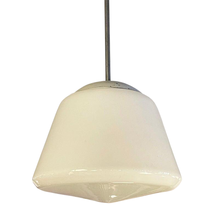 1960s Large Conical Milk Glass Library Pendant Light | Chairish