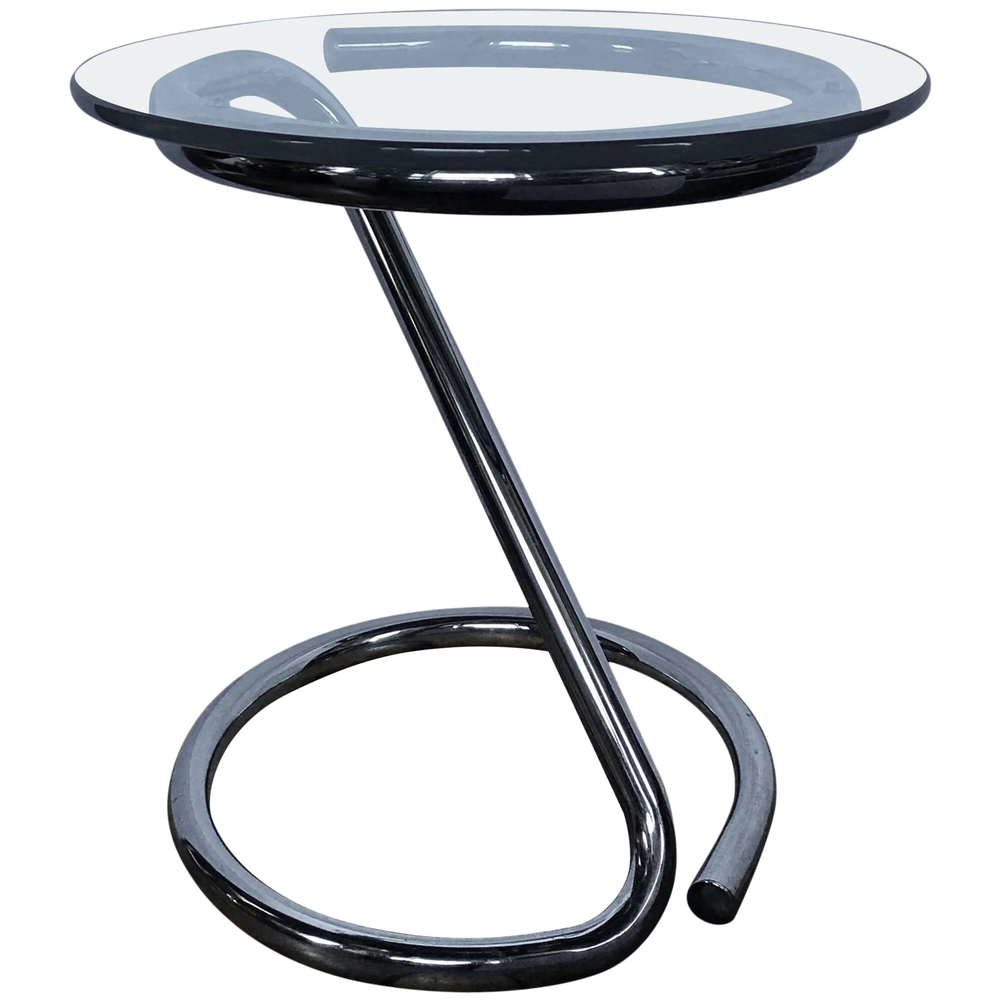 Mid-Century Modern Sculptural Chrome and Glass Tubular Side Table ...