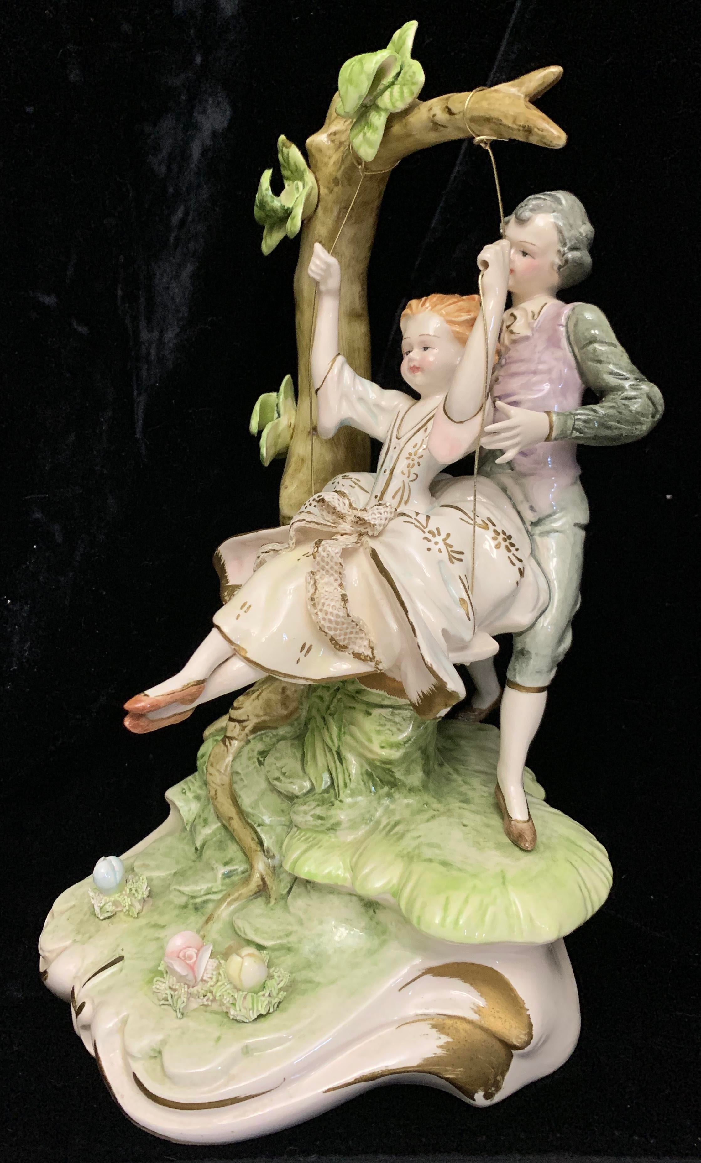 Capodimonte Boy And Girl On Swing Clipart