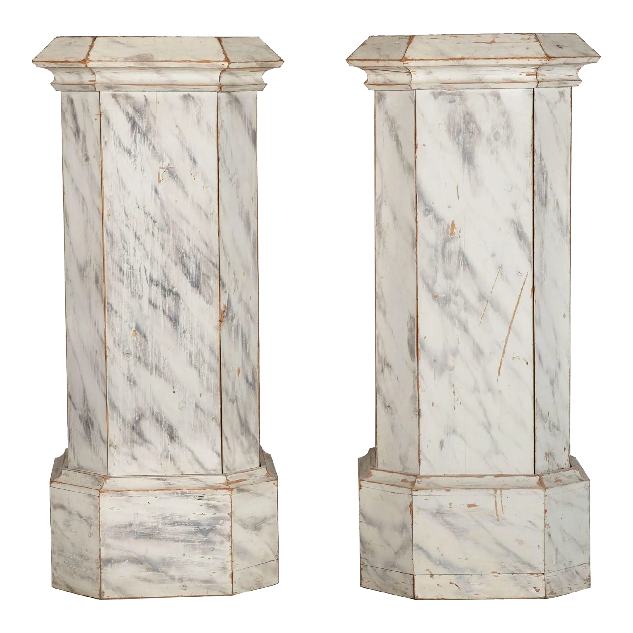 Pair of English Neoclassical Antique Faux Marble Painted Pine Columns ...