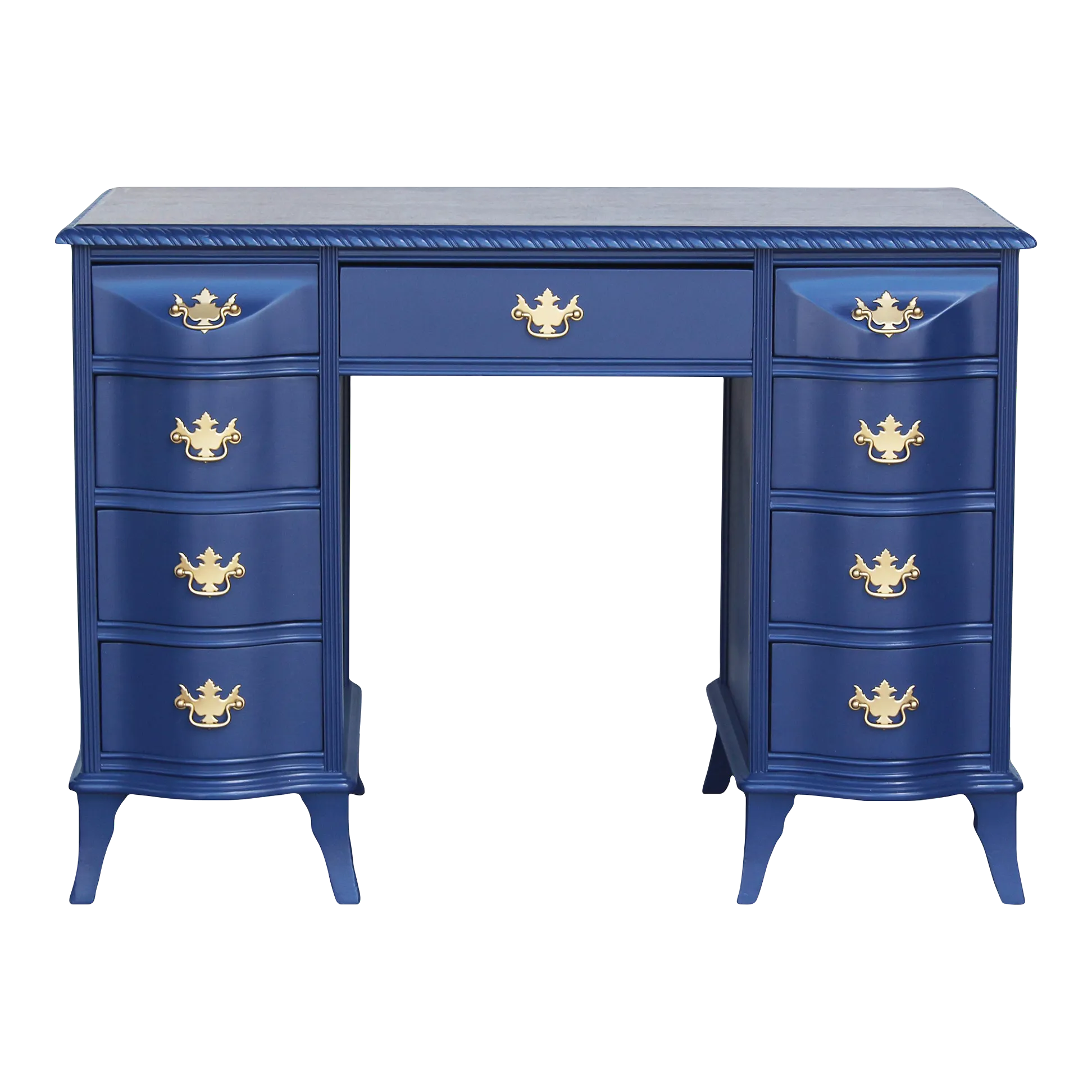 Late 20th Century Double Pedestal Blue Desk