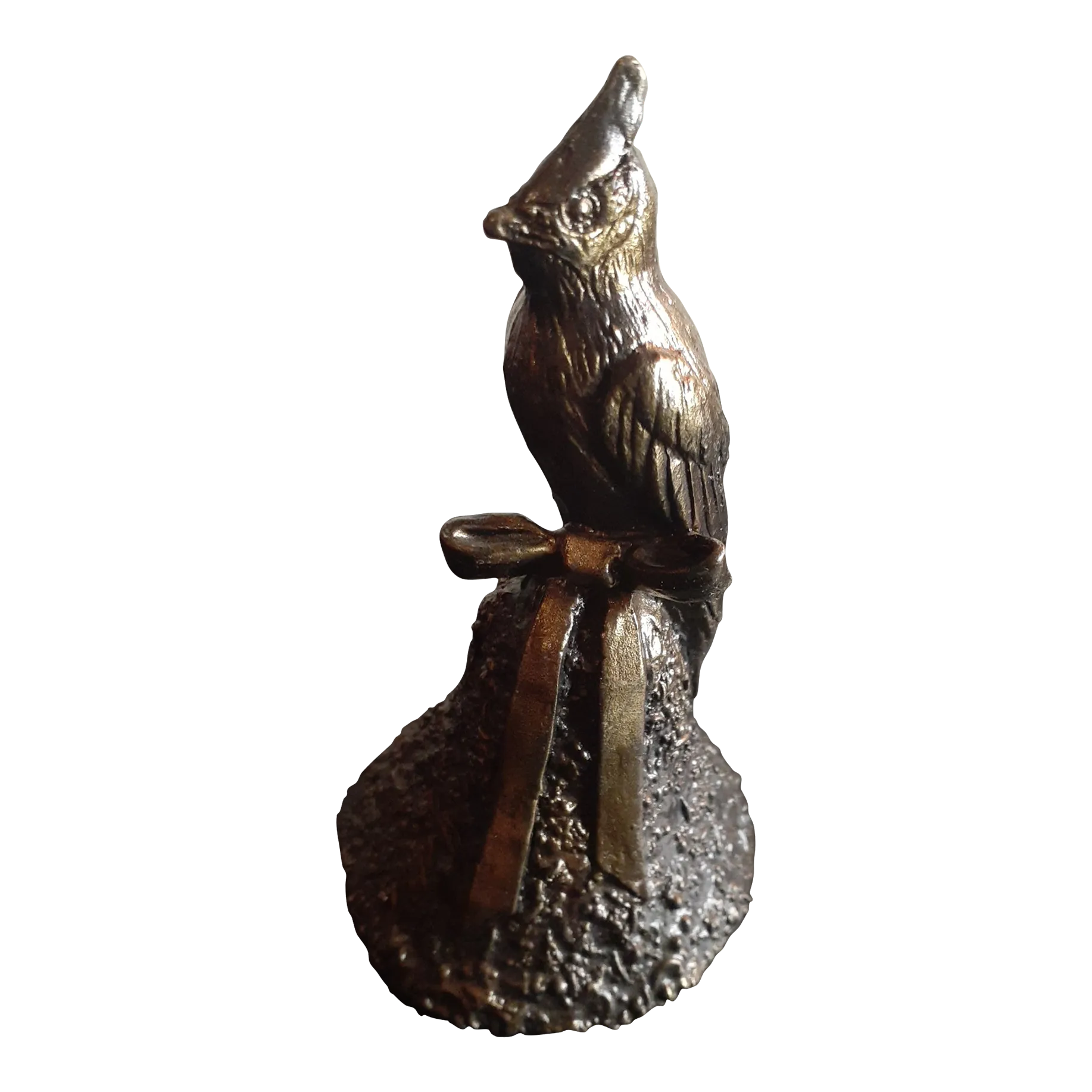 1950s Solid Bronze Bird on Bell Figurine | Chairish