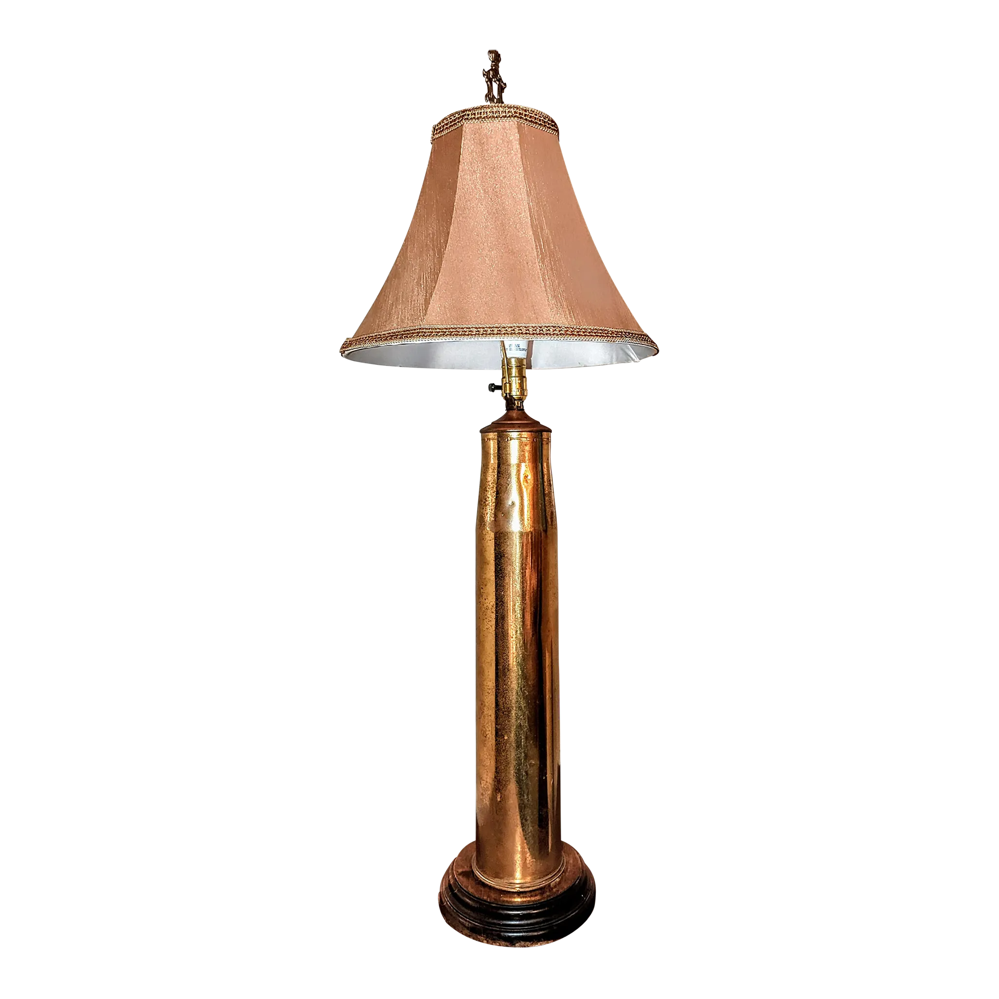 Signed Mid-Century Artillery Shell Lamp With Shade and Finial | Chairish